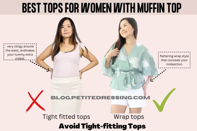 What style tops look good on women with a muffin top