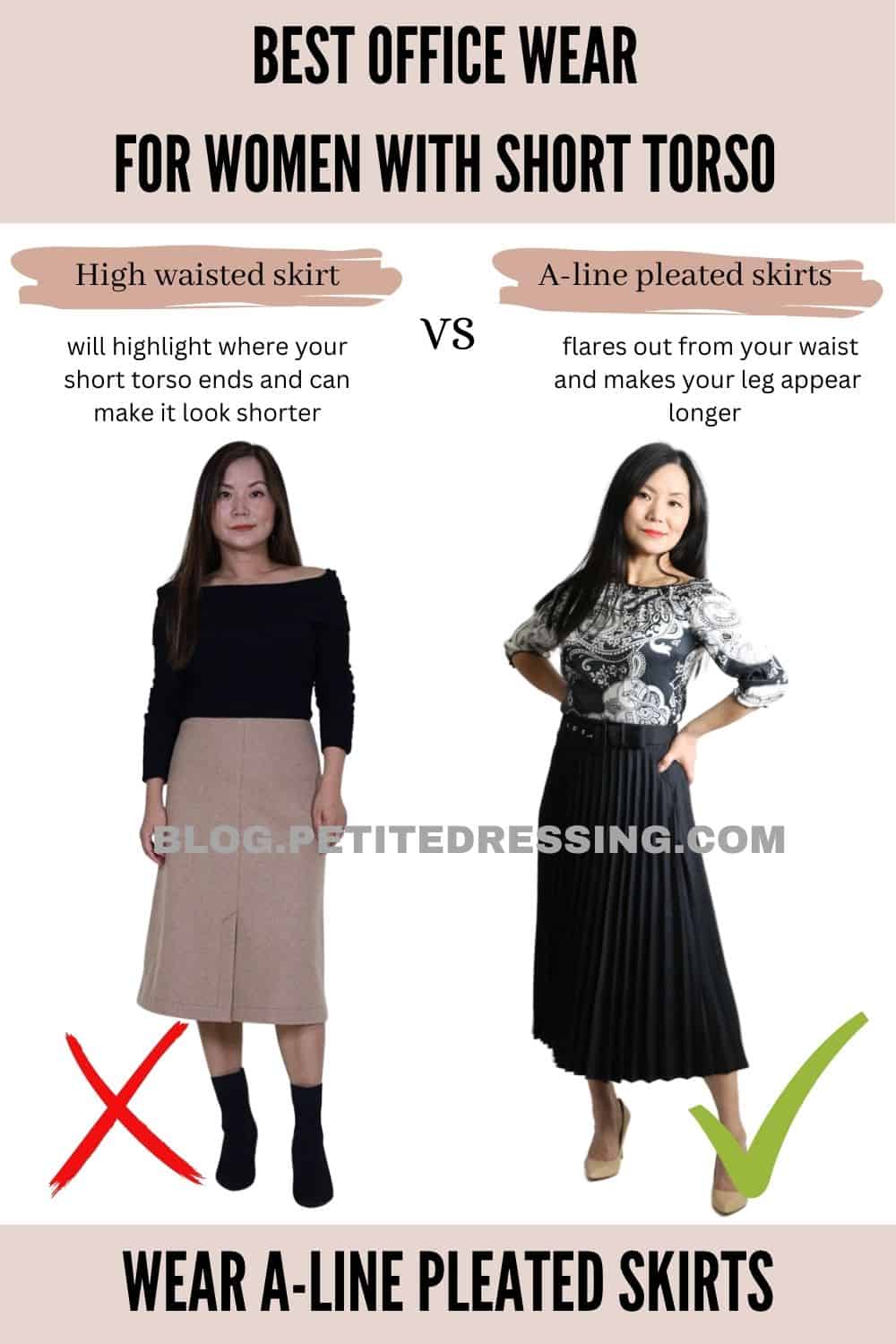 Officewear guide for women with a short torso