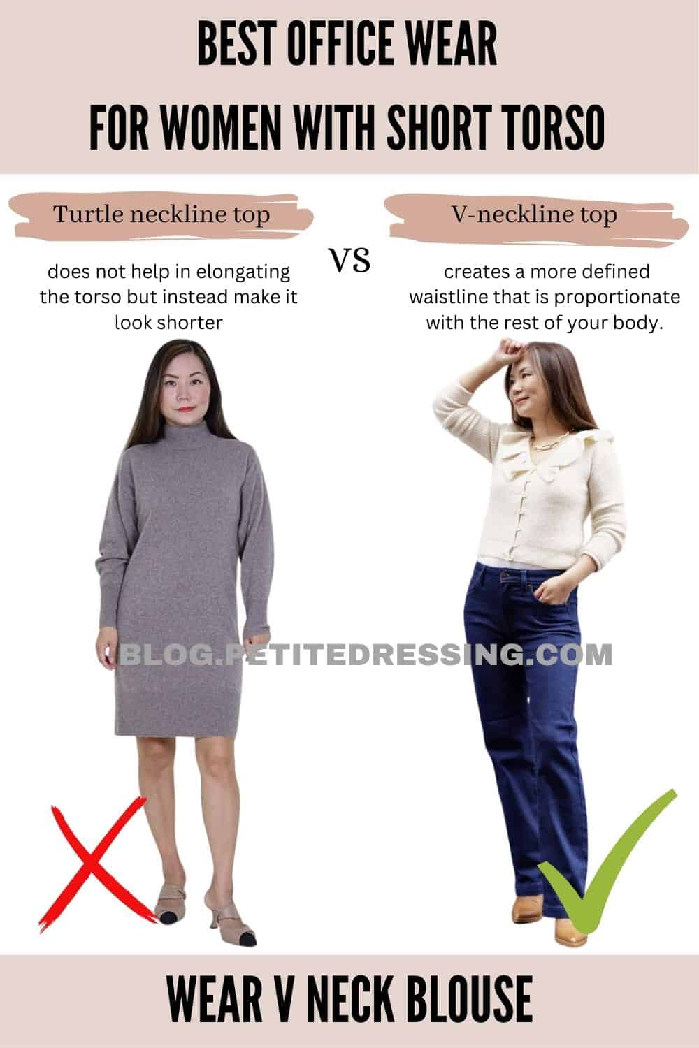 Officewear guide for women with a short torso