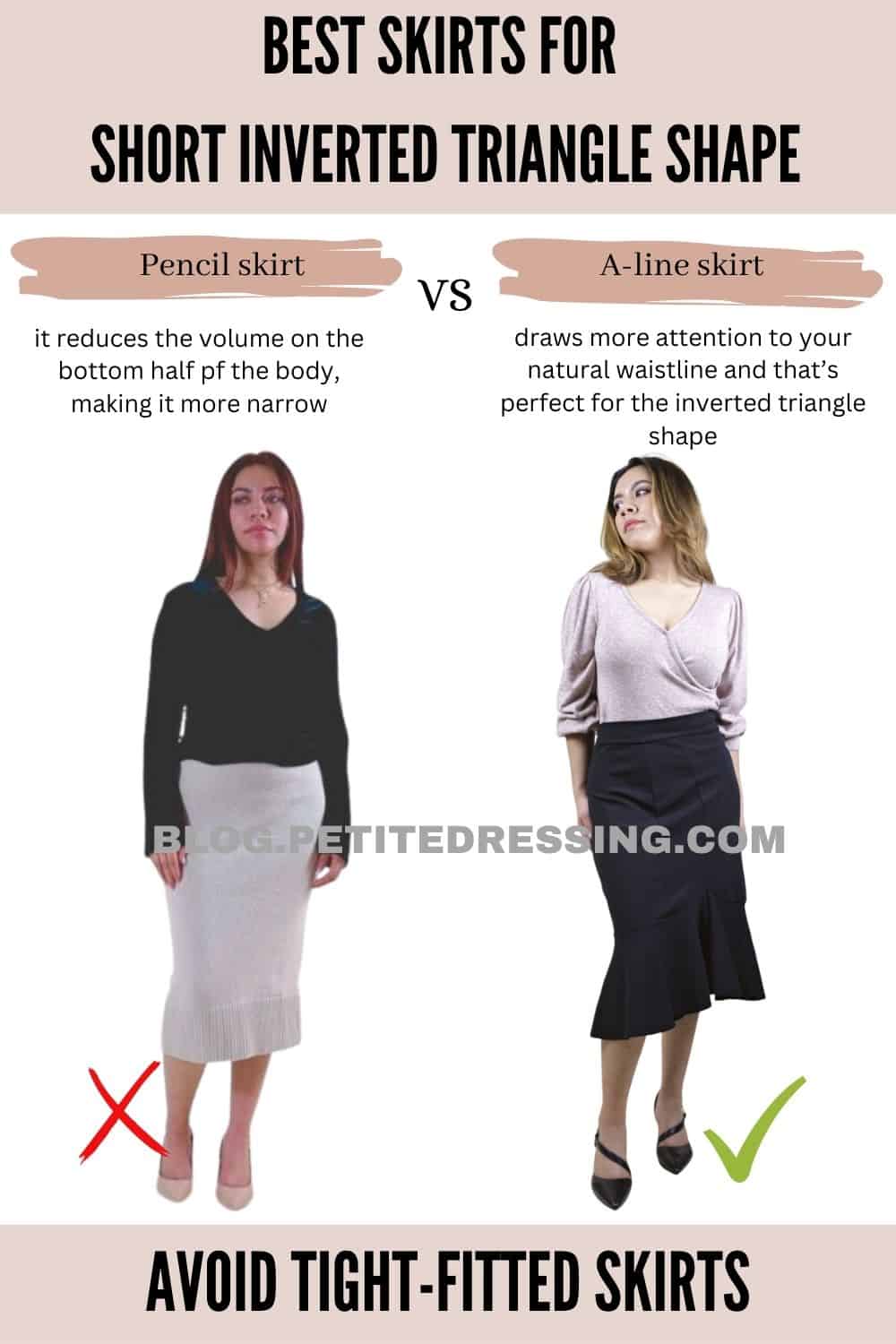 Skirts guide for petite inverted triangle shape