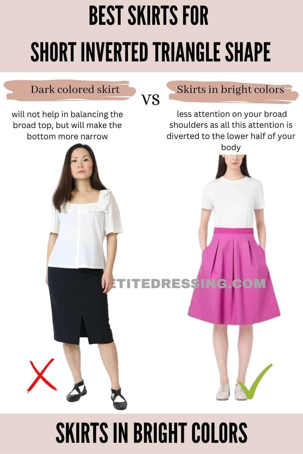 Skirts guide for petite inverted triangle shape