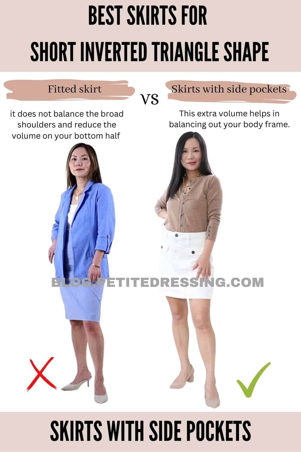 Skirts guide for petite inverted triangle shape