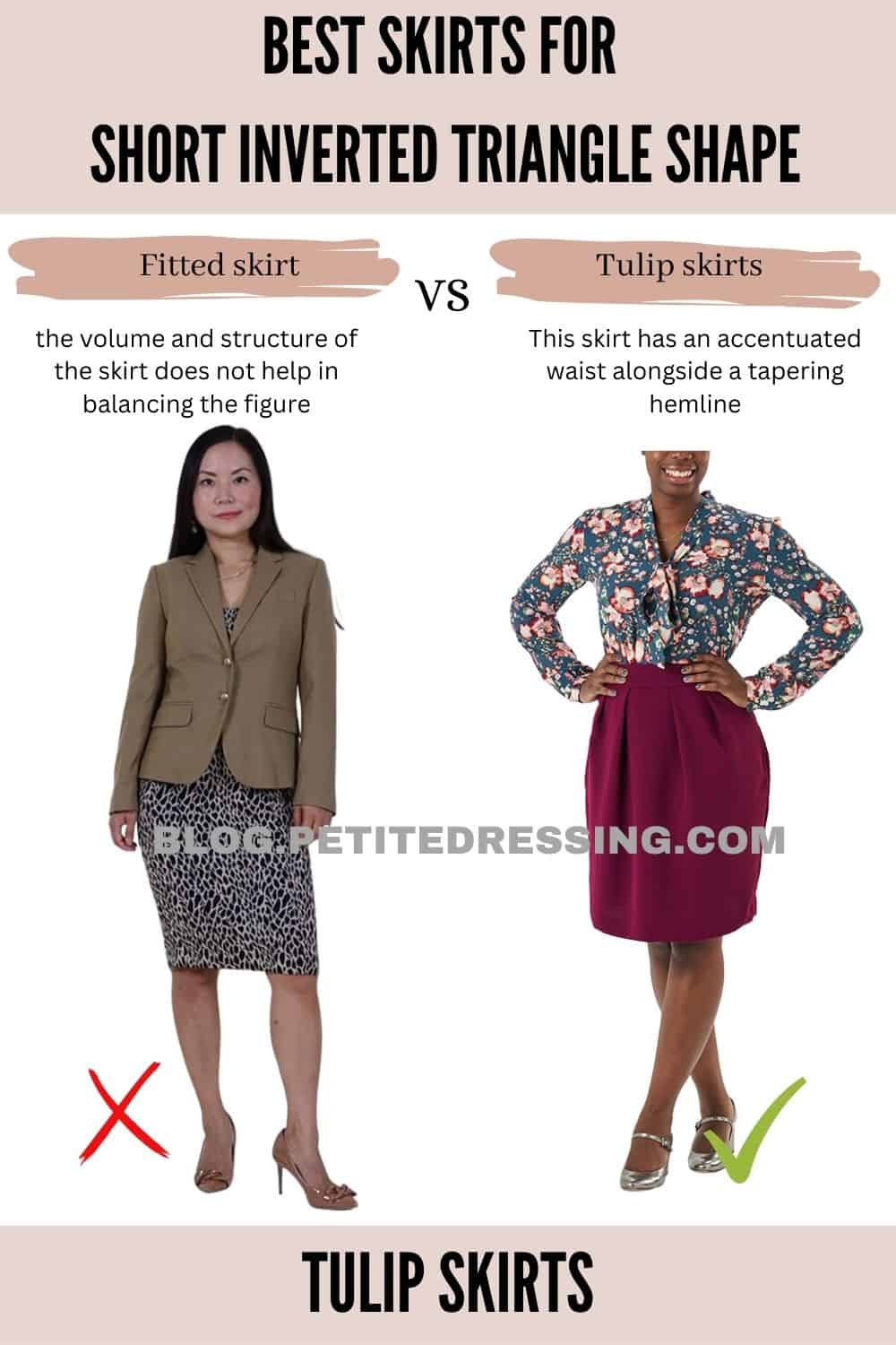 Skirts guide for petite inverted triangle shape